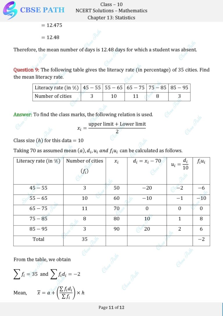 NCERT Solutions for Class 10 Maths Exercise 13.1 Statistics (2024-25) - CBSE Path