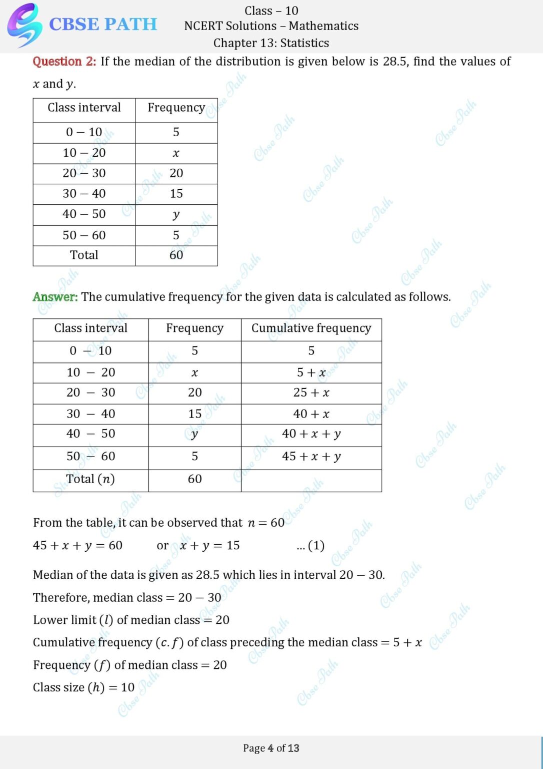 NCERT Solutions for Class 10 Maths Exercise 13.3 Statistics (2024-25 ...