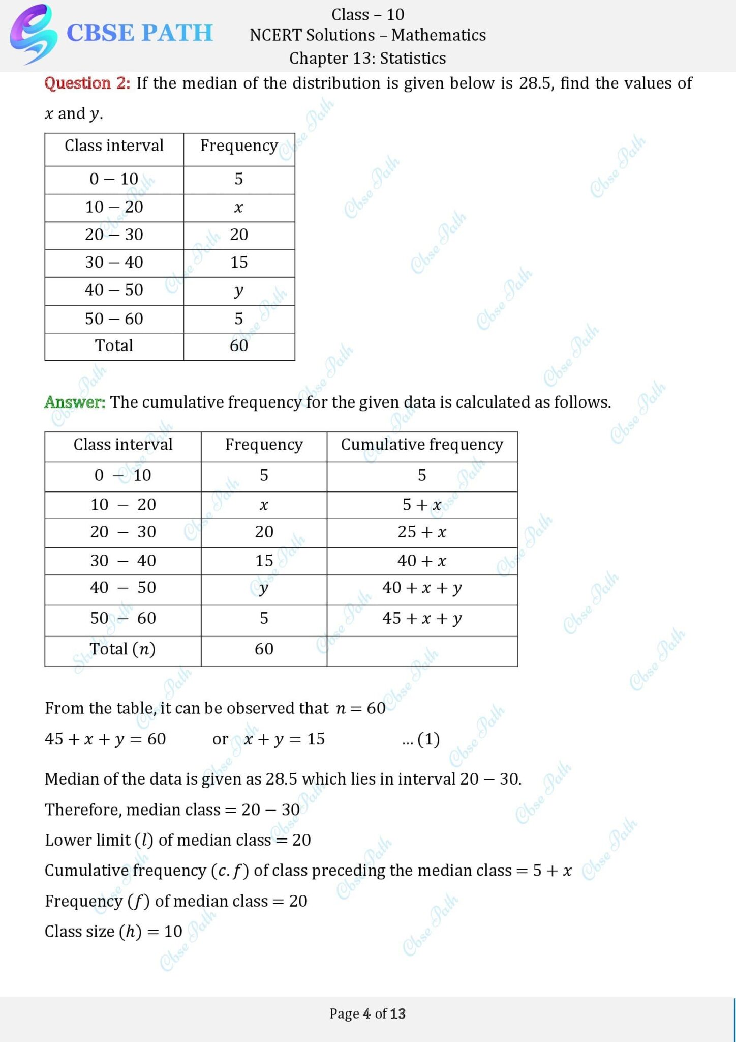 NCERT Solutions for Class 10 Maths Exercise 13.3 Statistics (2024-25 ...