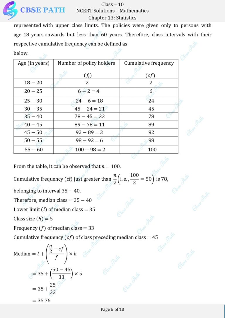 NCERT Solutions for Class 10 Maths Exercise 13.3 Statistics (2024-25 ...