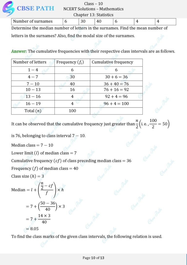 NCERT Solutions for Class 10 Maths Exercise 13.3 Statistics (2024-25 ...