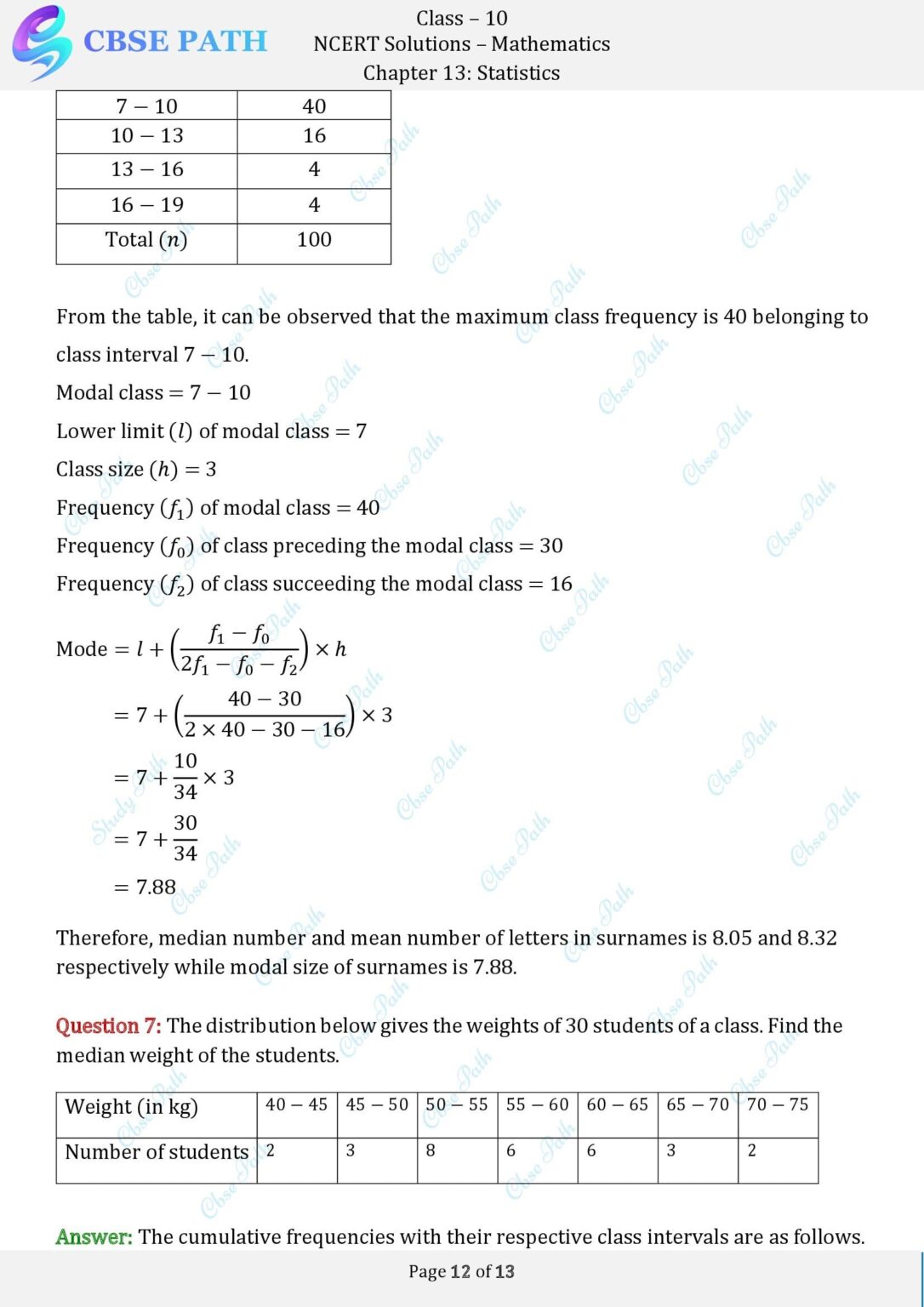 NCERT Solutions for Class 10 Maths Exercise 13.3 Statistics (2024-25 ...