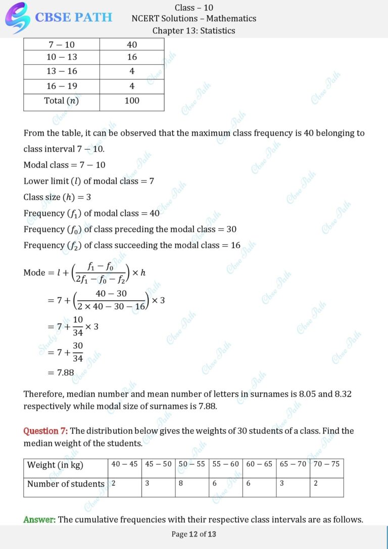 NCERT Solutions for Class 10 Maths Exercise 13.3 Statistics (2024-25 ...