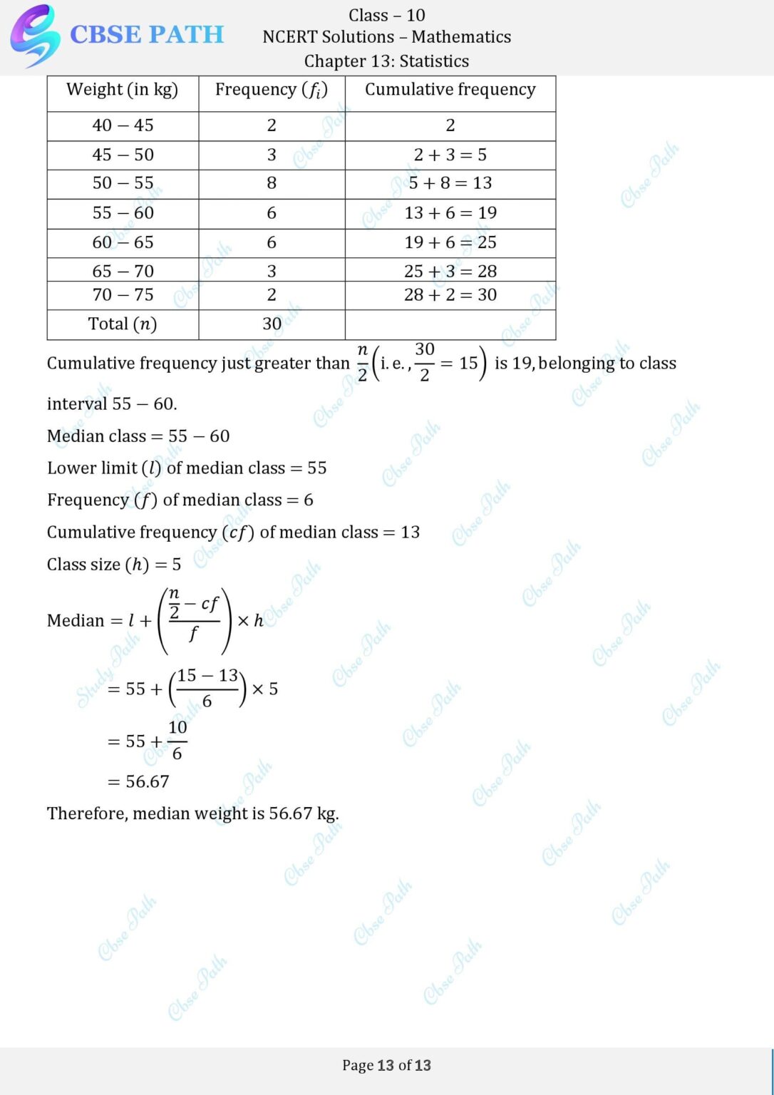 NCERT Solutions for Class 10 Maths Exercise 13.3 Statistics (2024-25) - CBSE Path