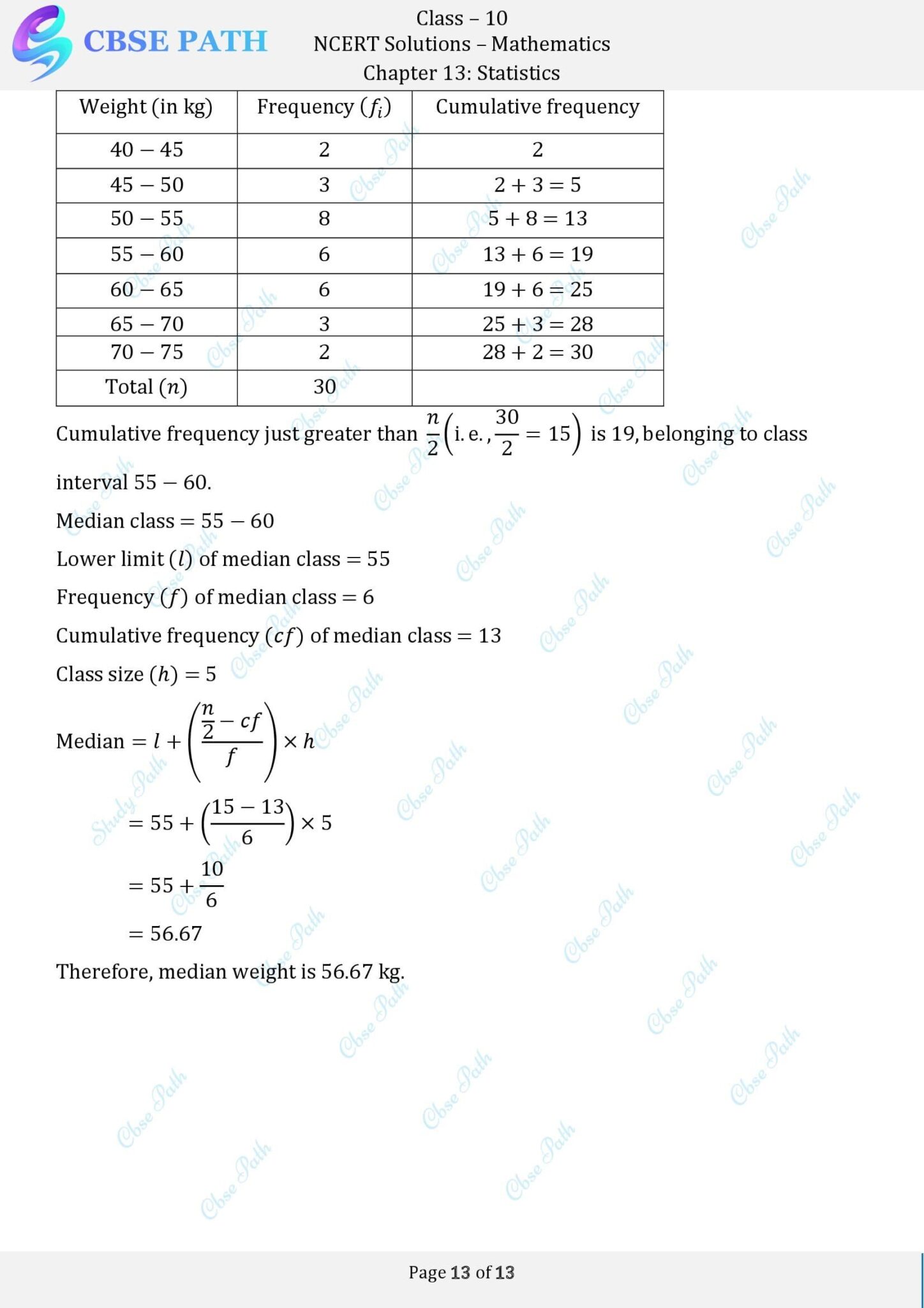 NCERT Solutions for Class 10 Maths Exercise 13.3 Statistics (2024-25 ...