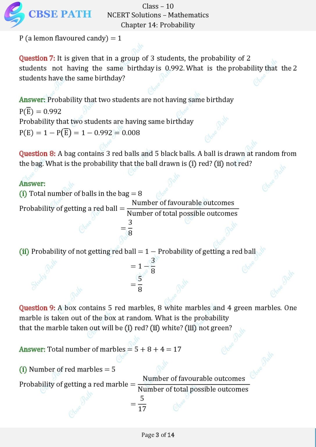 NCERT Solutions for Class 10 Maths Chapter 14 Probability (2024-25) - CBSE Path