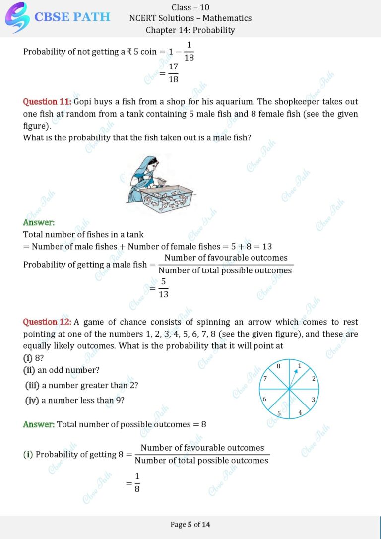 NCERT Solutions for Class 10 Maths Chapter 14 Probability (2024-25 ...