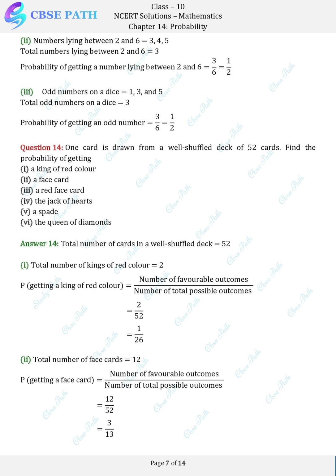 NCERT Solutions for Class 10 Maths Chapter 14 Probability (2024-25 ...