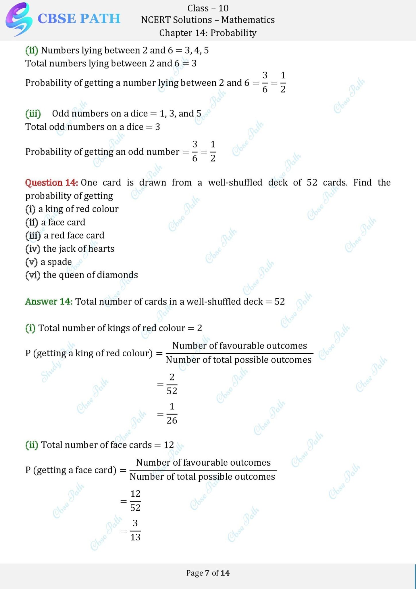 NCERT Solutions for Class 10 Maths Chapter 14 Probability (2024-25) - CBSE Path