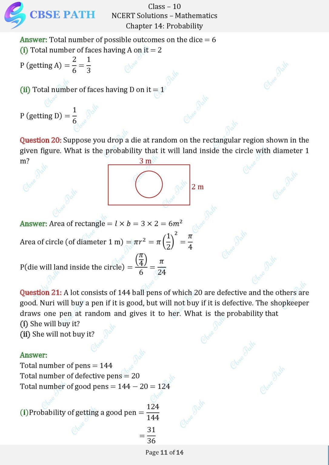 NCERT Solutions for Class 10 Maths Chapter 14 Probability (2024-25) - CBSE Path