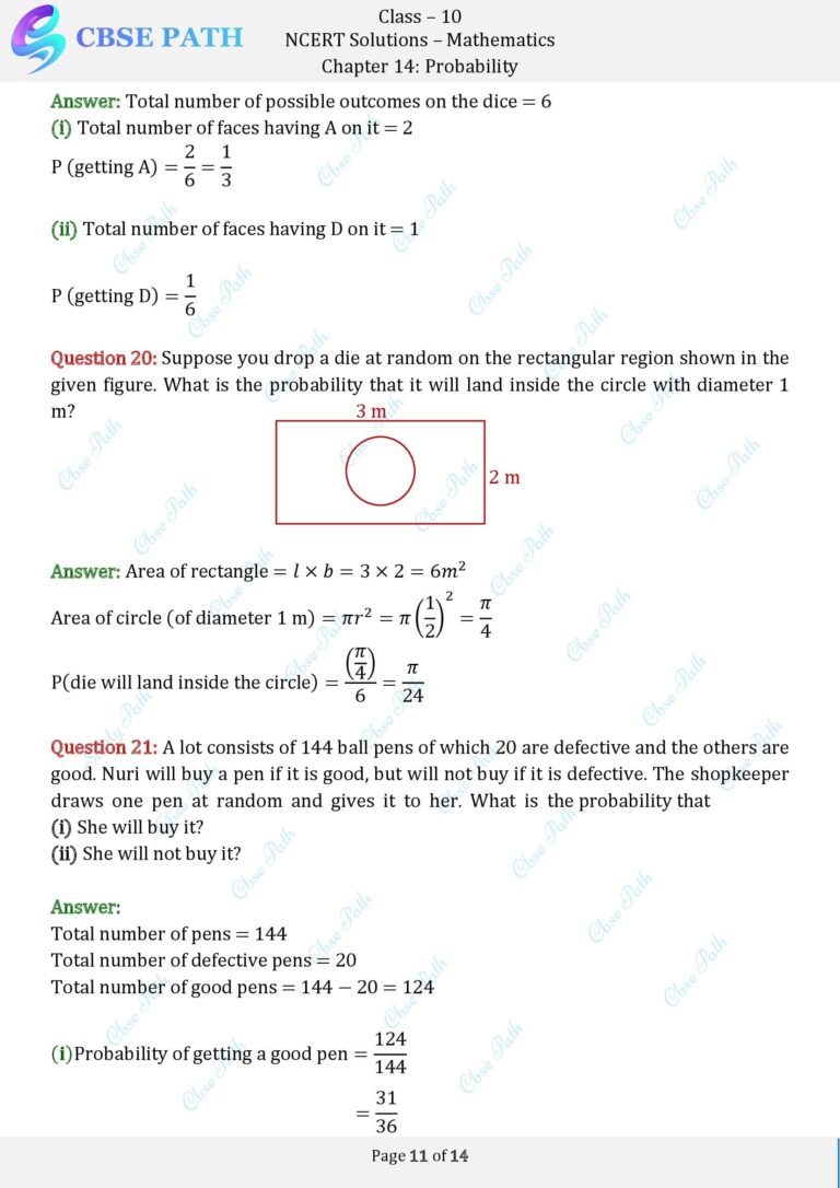 NCERT Solutions for Class 10 Maths Chapter 14 Probability (2024-25 ...