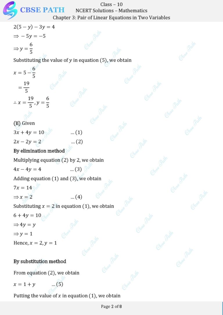 NCERT Solutions for Class 10 Maths Exercise 3.3 Pair of Linear Equations in Two Variables - CBSE ...