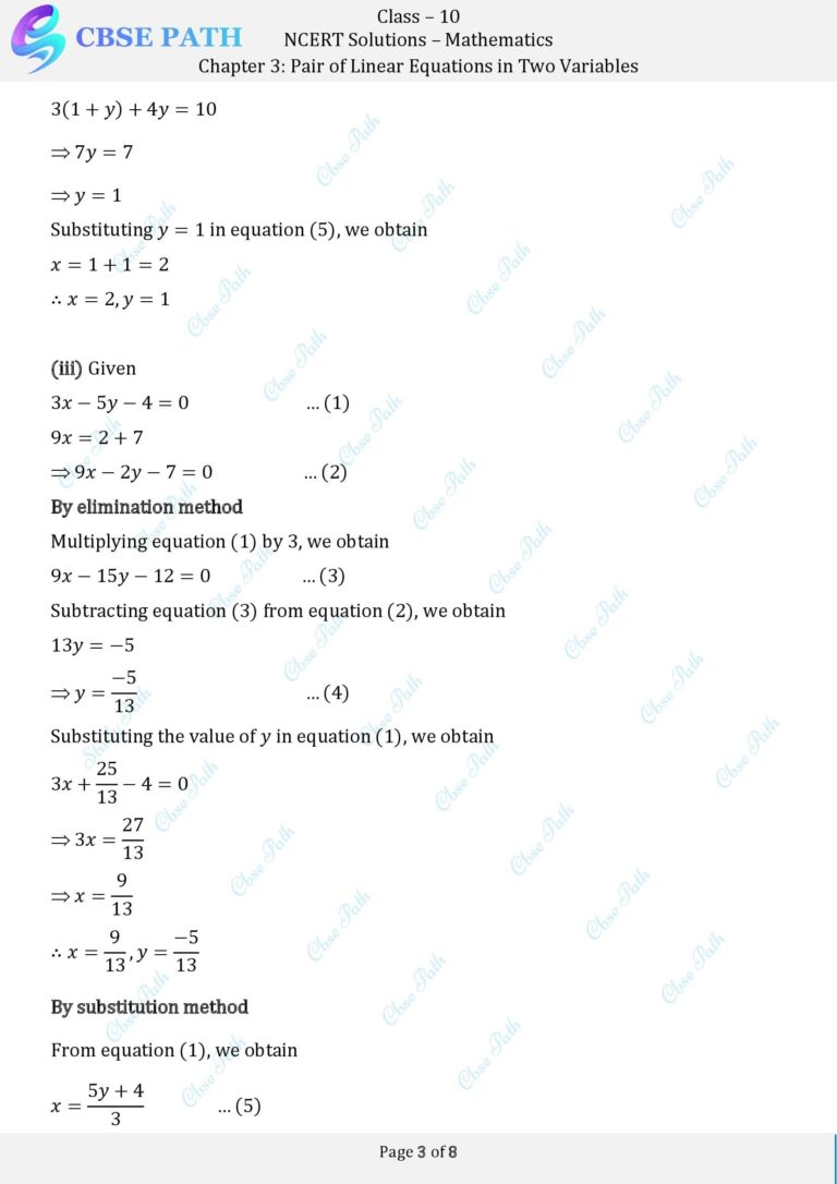 NCERT Solutions for Class 10 Maths Exercise 3.3 Pair of Linear Equations in Two Variables - CBSE ...