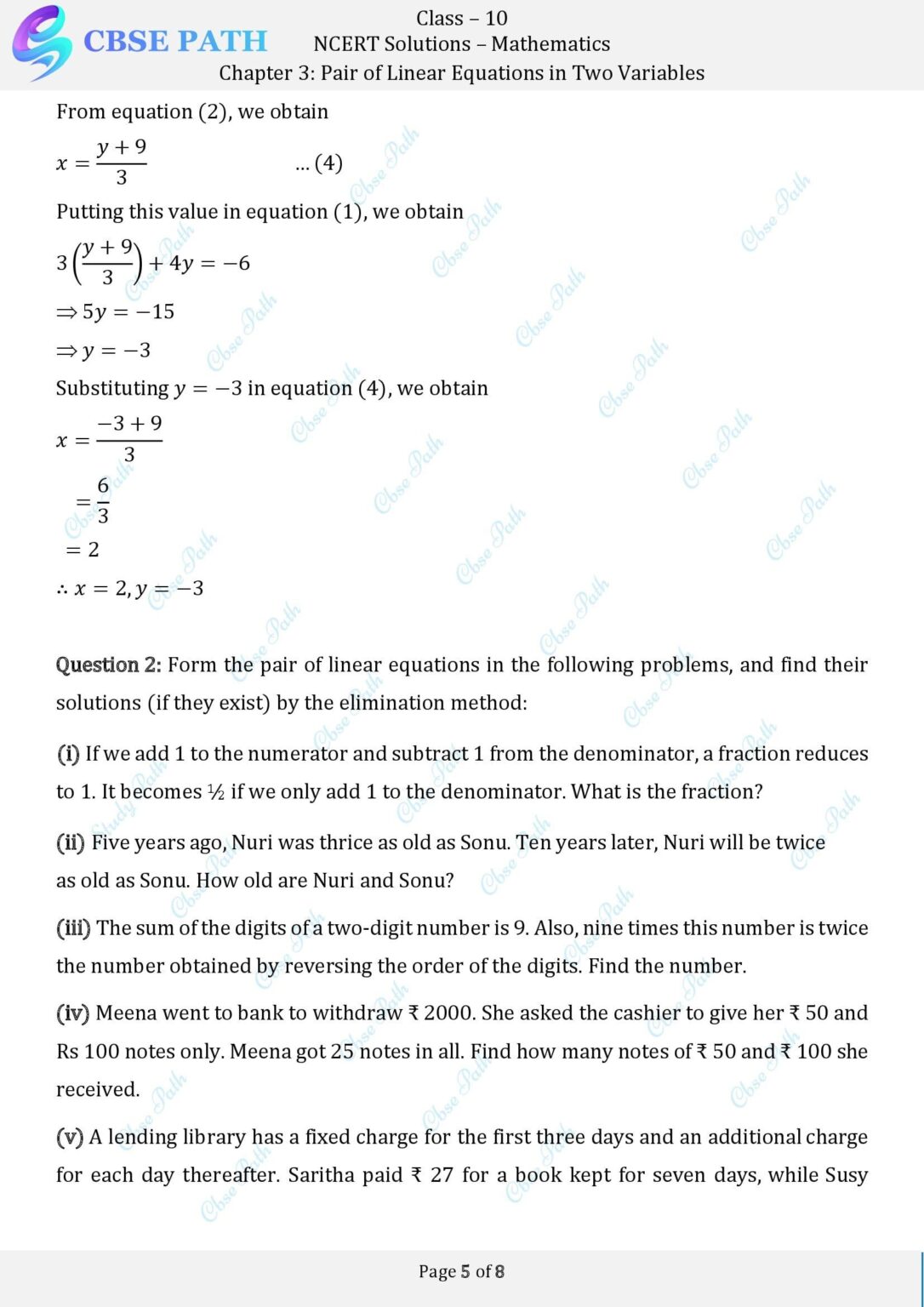 NCERT Solutions for Class 10 Maths Exercise 3.3 Pair of Linear Equations in Two Variables - CBSE ...