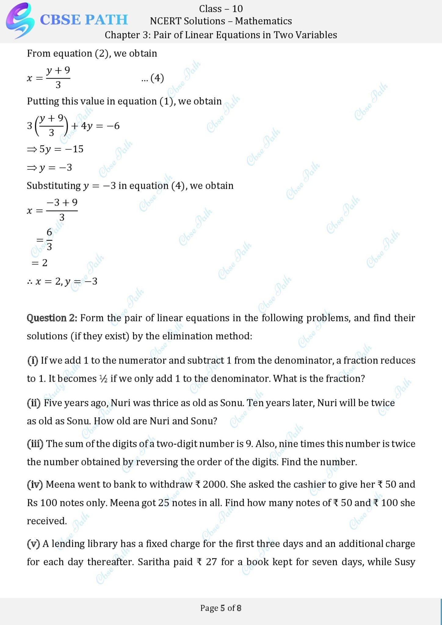 NCERT Solutions for Class 10 Maths Exercise 3.3 Pair of Linear Equations in Two Variables - CBSE ...