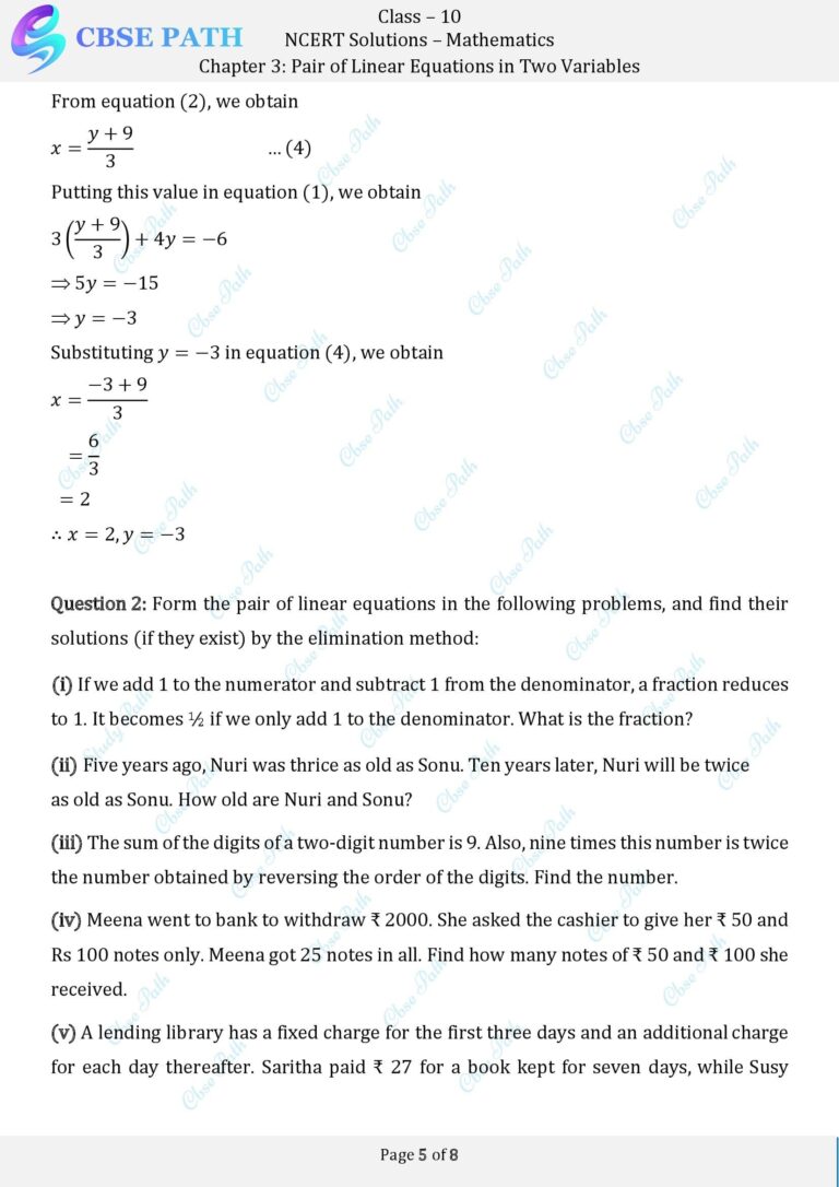 NCERT Solutions for Class 10 Maths Exercise 3.3 Pair of Linear Equations in Two Variables - CBSE ...