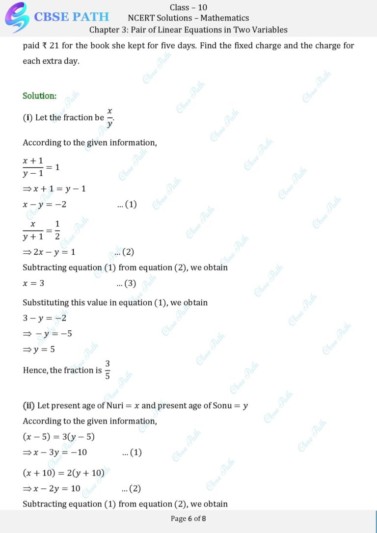 NCERT Solutions for Class 10 Maths Exercise 3.3 Pair of Linear Equations in Two Variables - CBSE ...