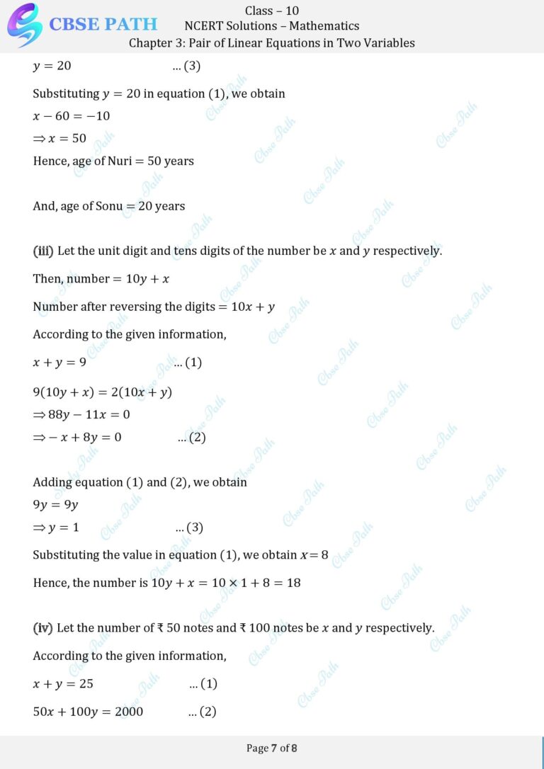 NCERT Solutions for Class 10 Maths Exercise 3.3 Pair of Linear Equations in Two Variables - CBSE ...