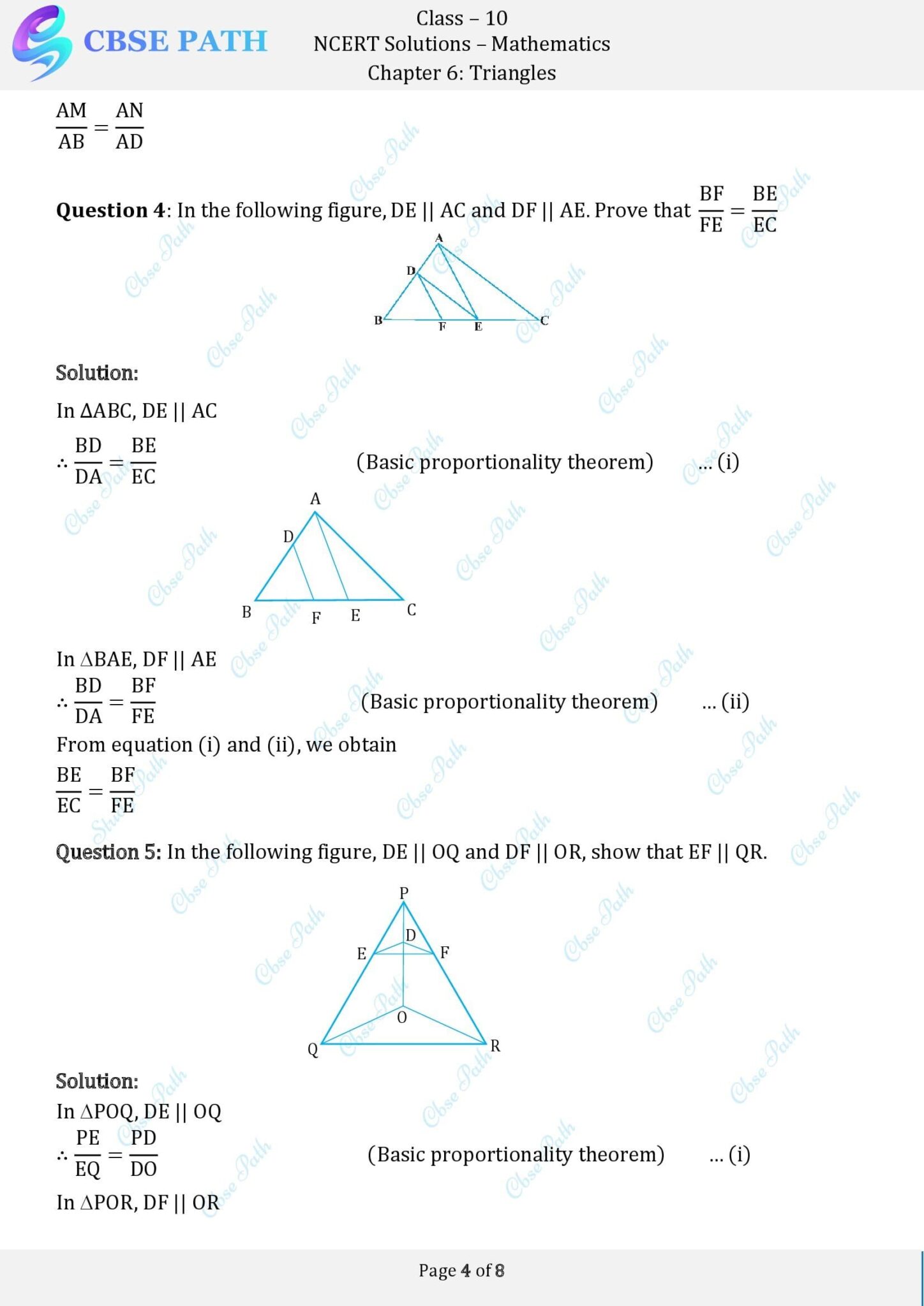NCERT Solutions for Class 10 Maths Exercise 6.2 Triangles (2024-25 ...