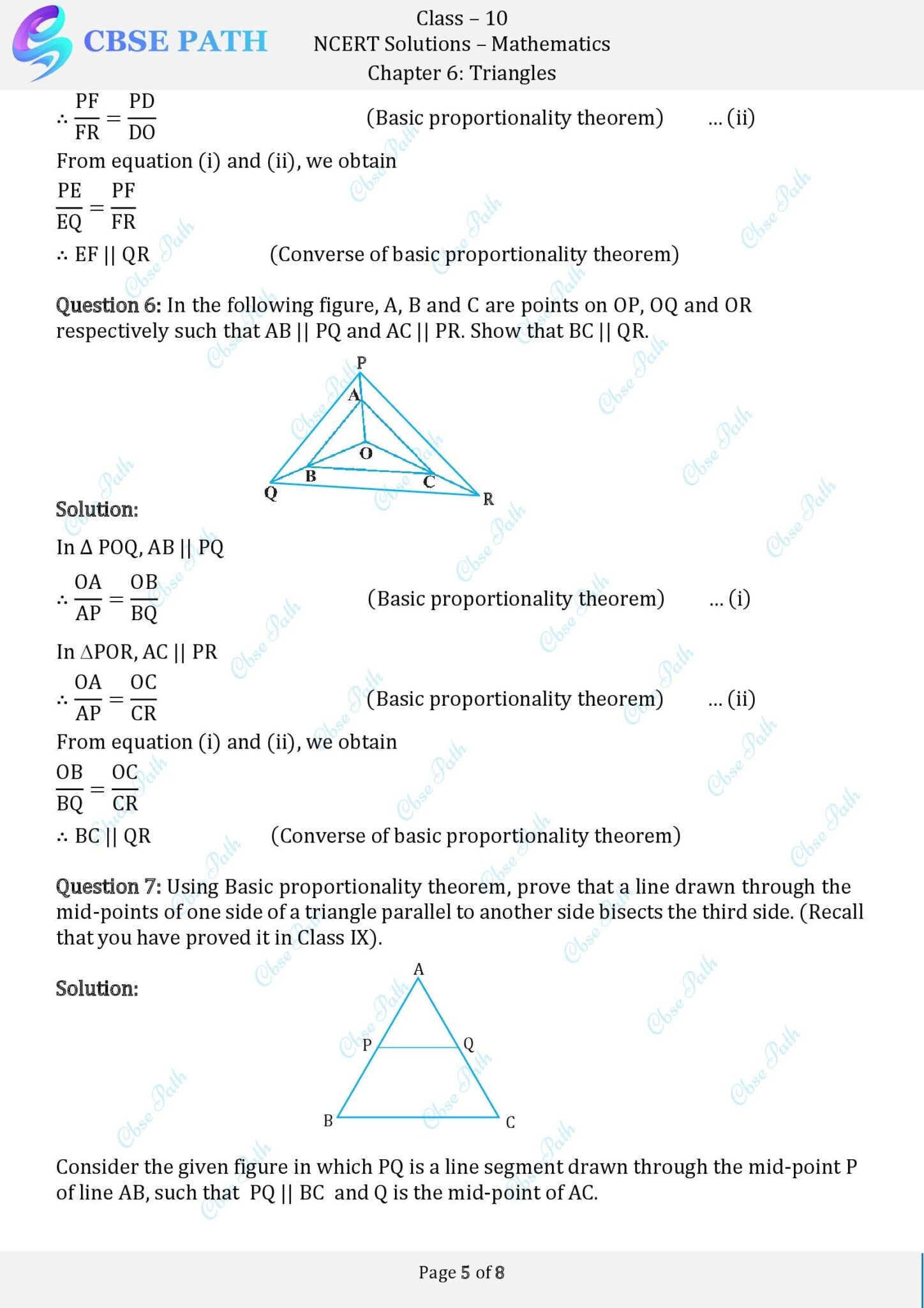 NCERT Solutions for Class 10 Maths Exercise 6.2 Triangles (2024-25 ...