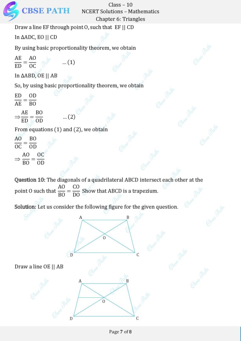 NCERT Solutions for Class 10 Maths Exercise 6.2 Triangles (2024-25 ...