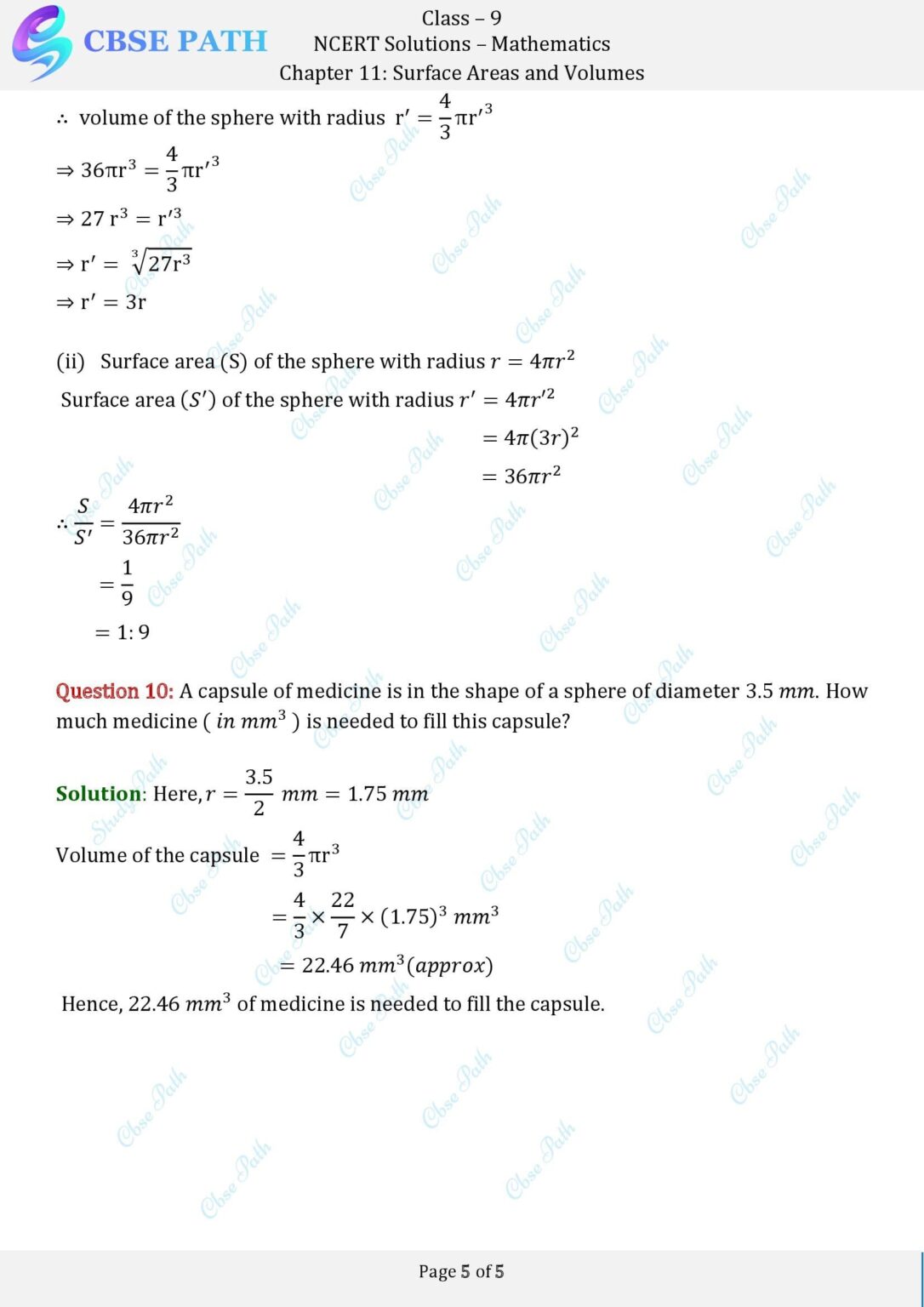 NCERT Solutions for Class 9 Maths Exercise 11.4 Surface Areas and ...