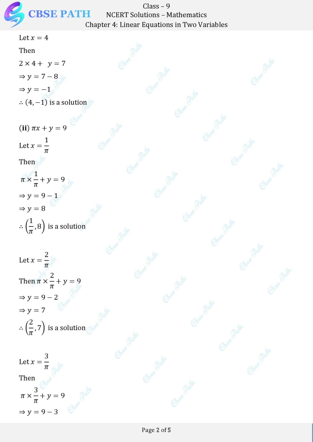 NCERT Solutions for Class 9 Maths Exercise 4.2 Linear Equations in Two Variables Solutions ...