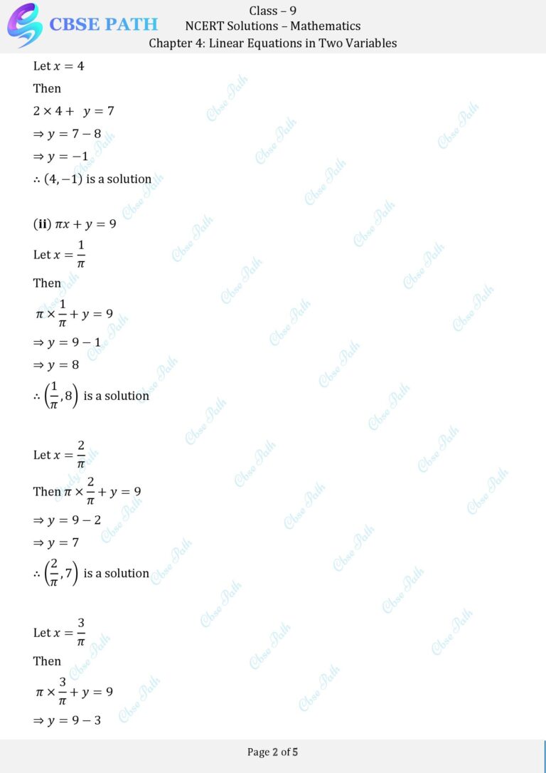 NCERT Solutions for Class 9 Maths Exercise 4.2 Linear Equations in Two Variables Solutions ...