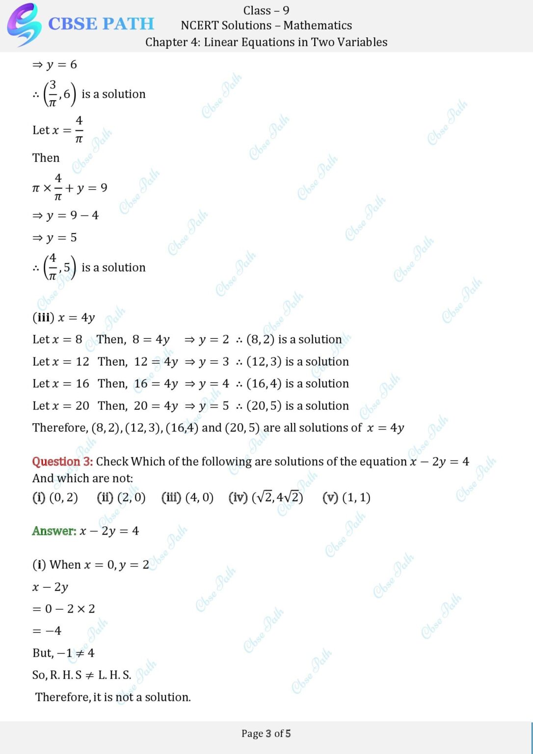 NCERT Solutions for Class 9 Maths Exercise 4.2 Linear Equations in Two Variables Solutions ...
