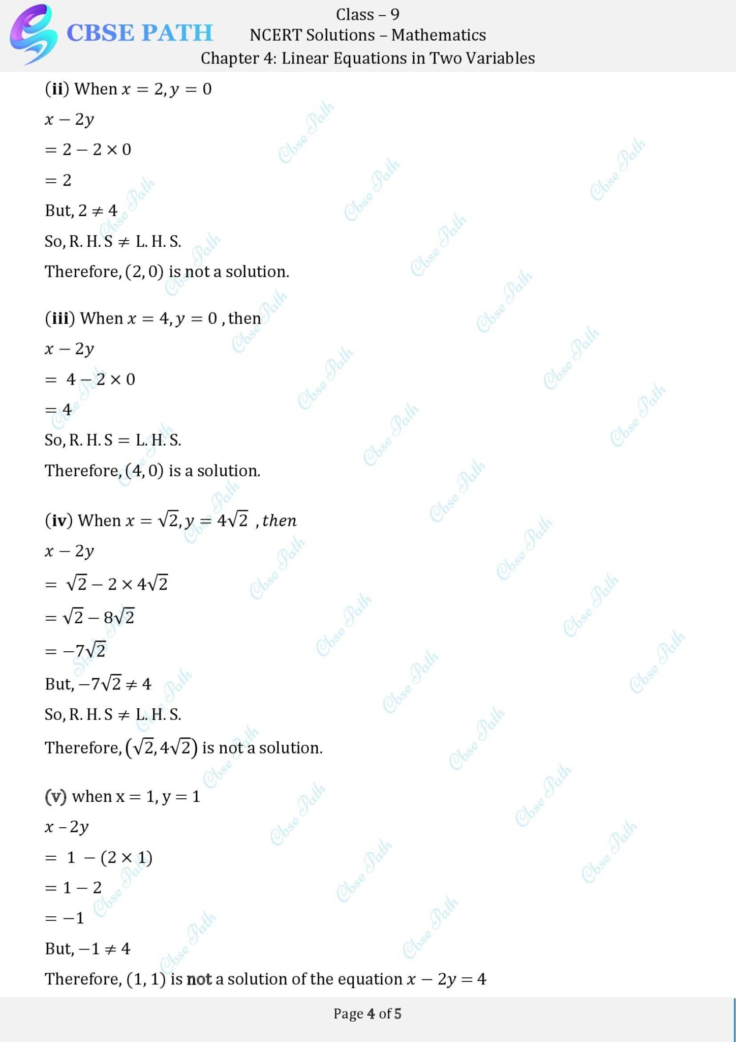 NCERT Solutions for Class 9 Maths Exercise 4.2 Linear Equations in Two ...