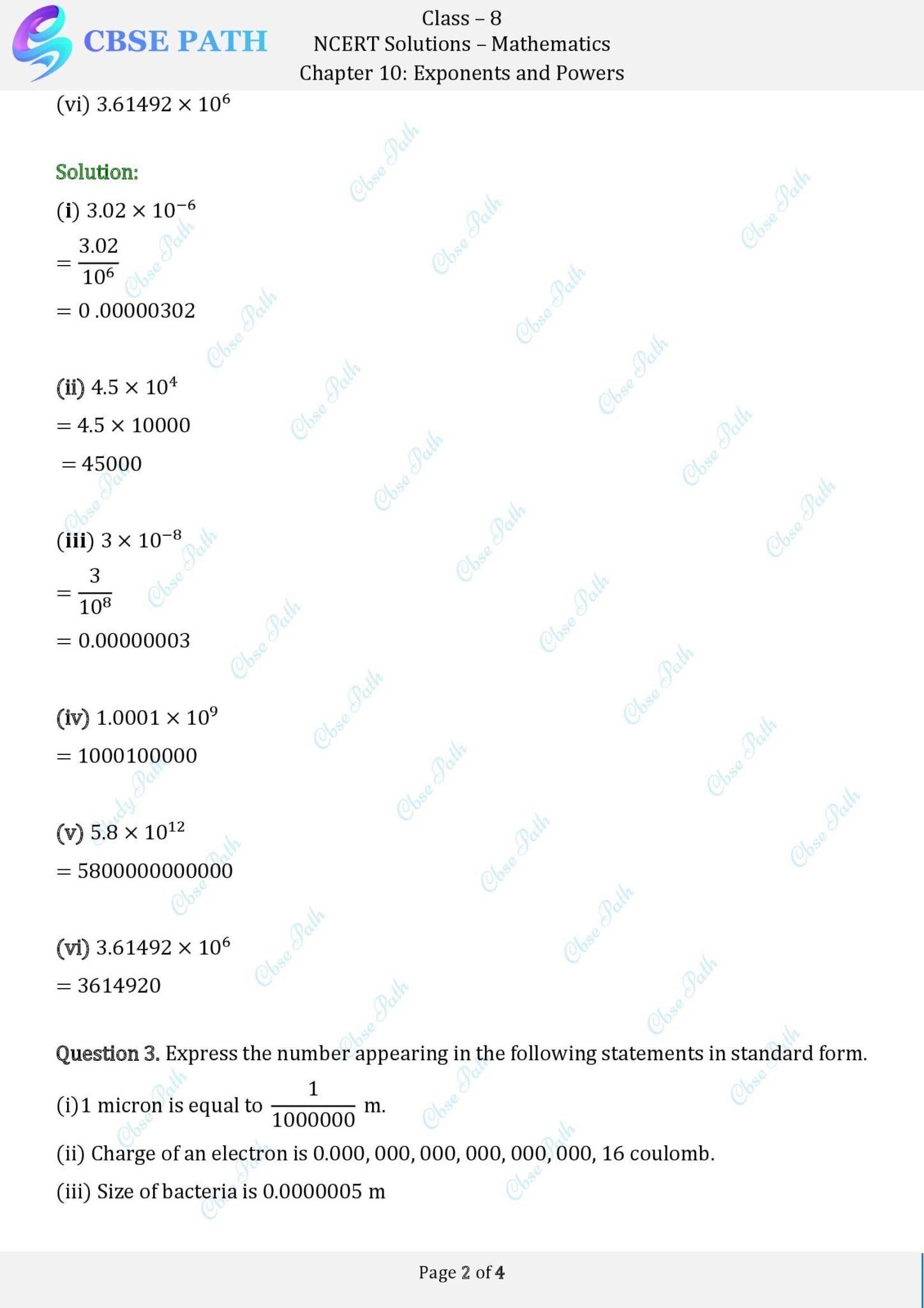 NCERT Solutions for Class 8 Maths Exercise 10.2 Exponents and Powers ...