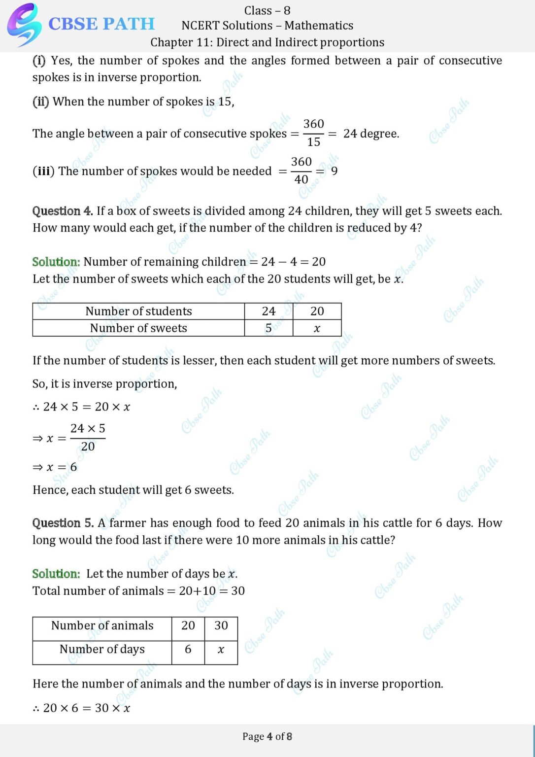 NCERT Solutions for Class 8 Maths Exercise 11.2 Direct and Inverse ...
