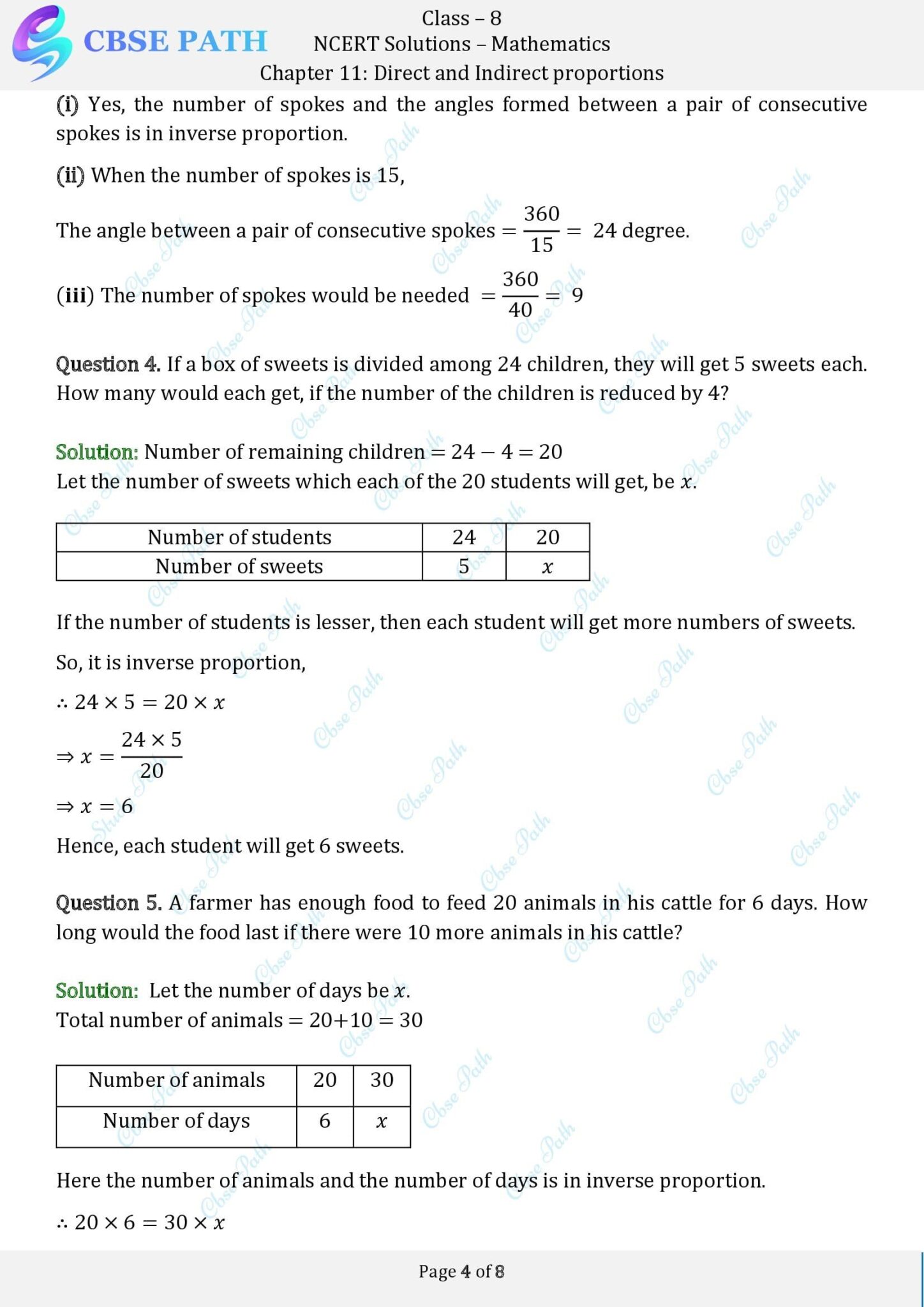 NCERT Solutions for Class 8 Maths Exercise 11.2 Direct and Inverse ...