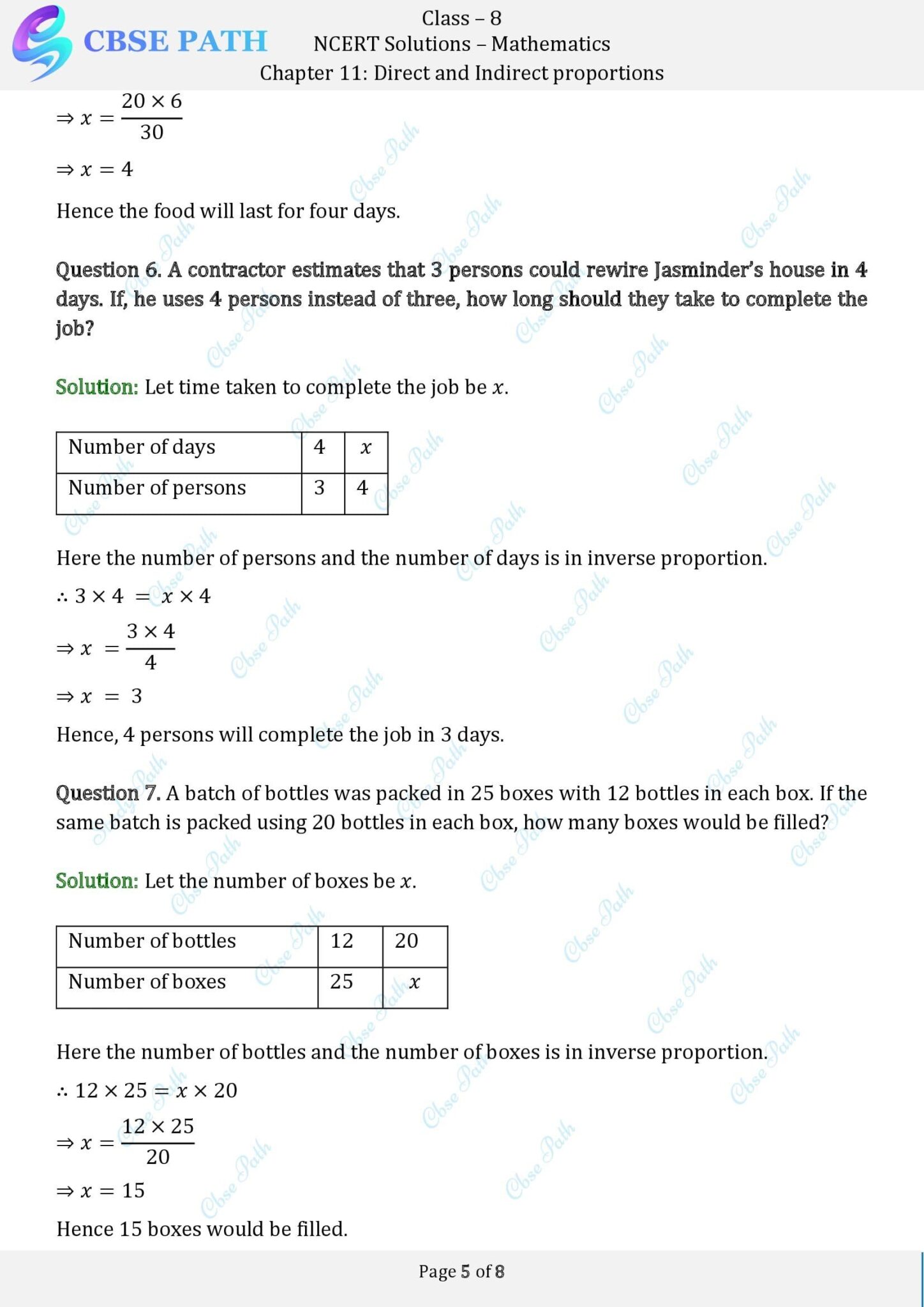 NCERT Solutions for Class 8 Maths Exercise 11.2 Direct and Inverse ...