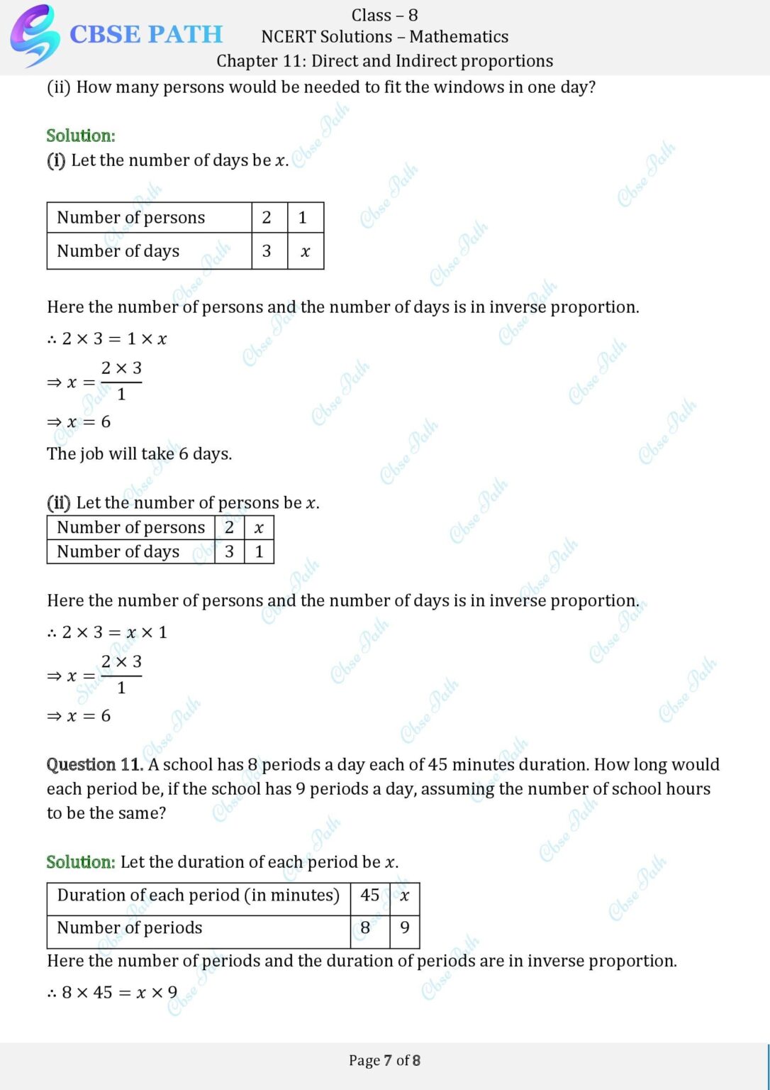 NCERT Solutions for Class 8 Maths Exercise 11.2 Direct and Inverse ...