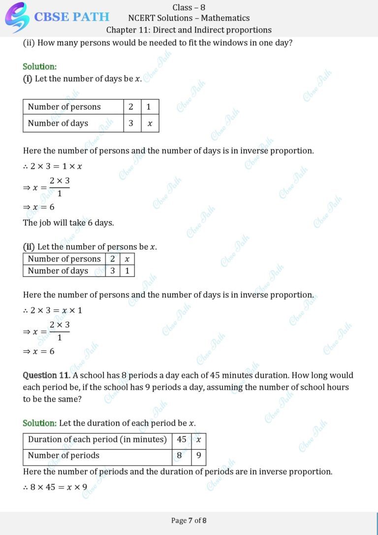 NCERT Solutions for Class 8 Maths Exercise 11.2 Direct and Inverse ...
