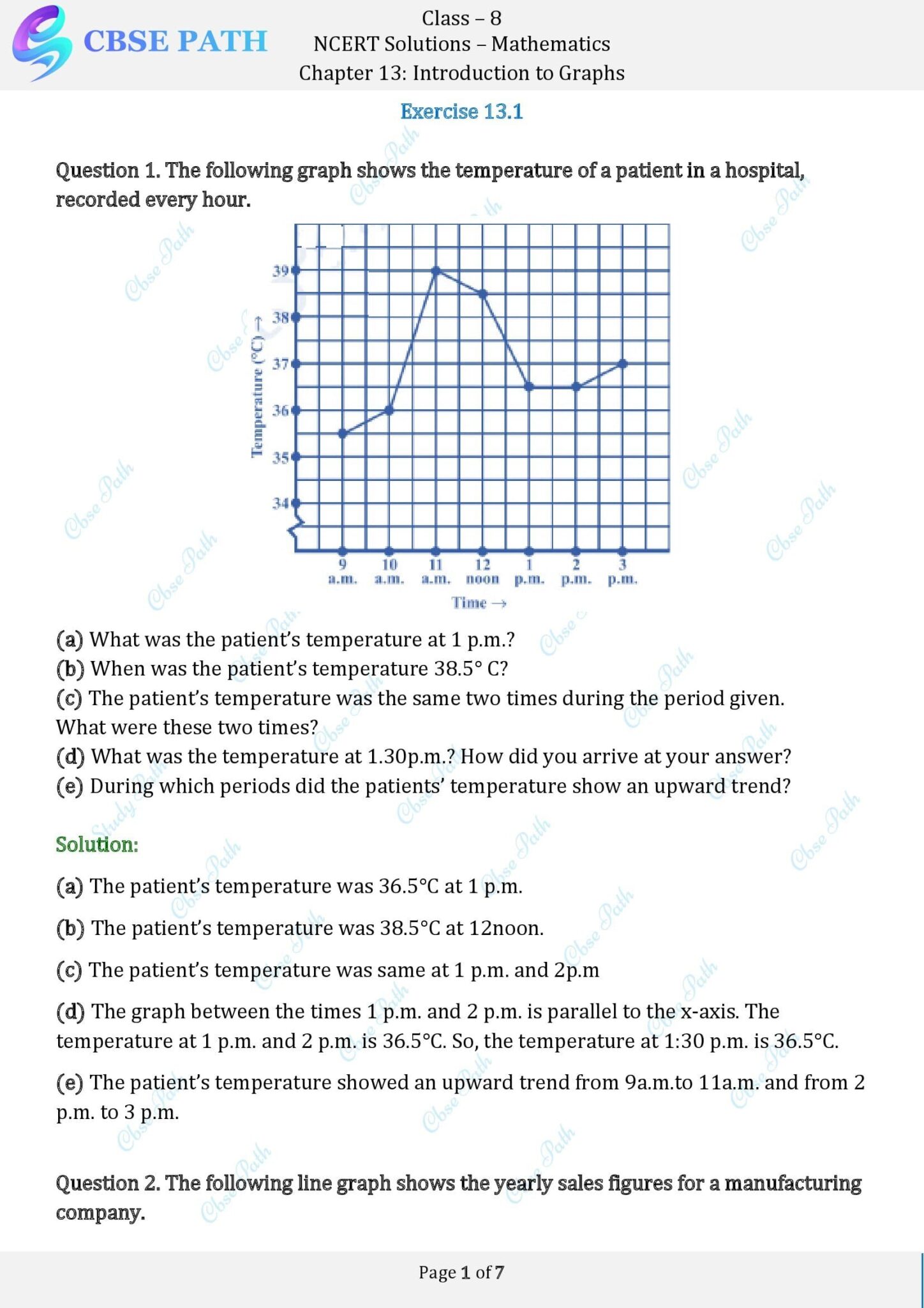 NCERT Solutions for Class 8 Maths Exercise 13.1 Introduction to Graphs ...