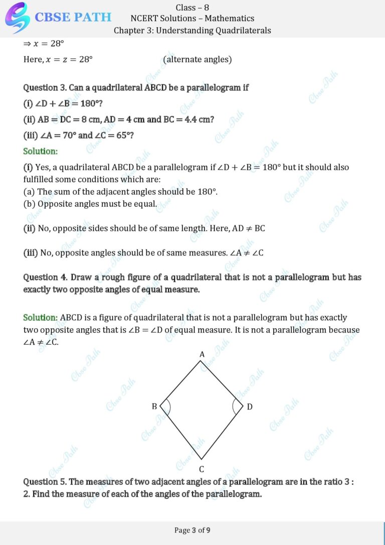 NCERT Solutions for Class 8 Maths Exercise 3.3 Understanding Quadrilaterals - CBSE Path