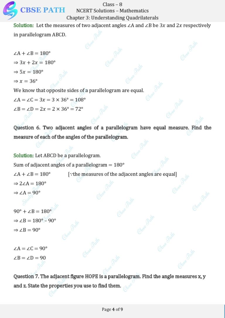 NCERT Solutions for Class 8 Maths Exercise 3.3 Understanding Quadrilaterals - CBSE Path