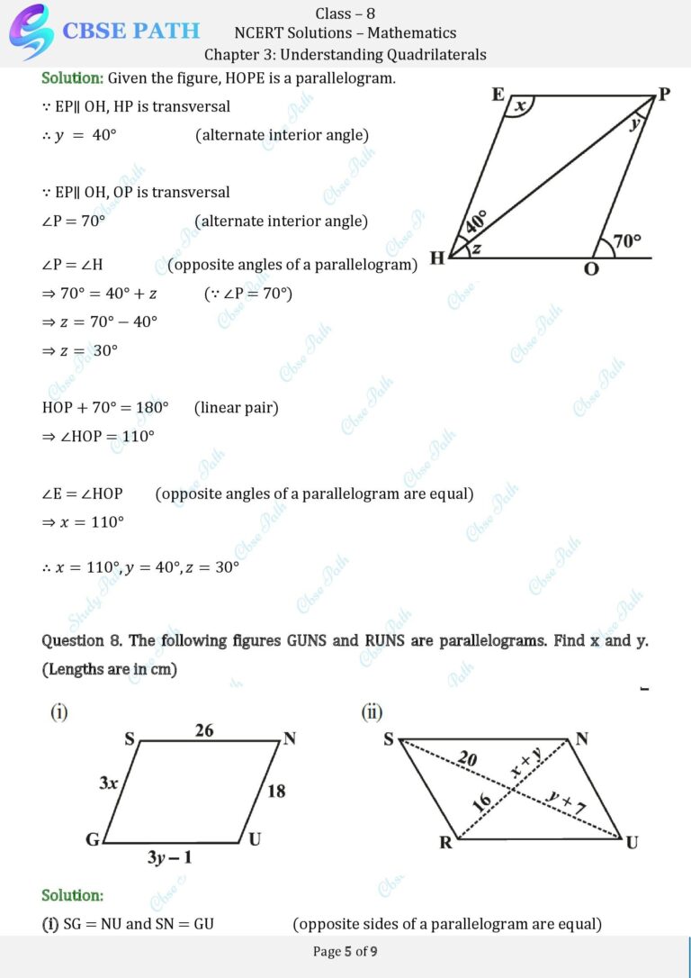 NCERT Solutions for Class 8 Maths Exercise 3.3 Understanding Quadrilaterals - CBSE Path