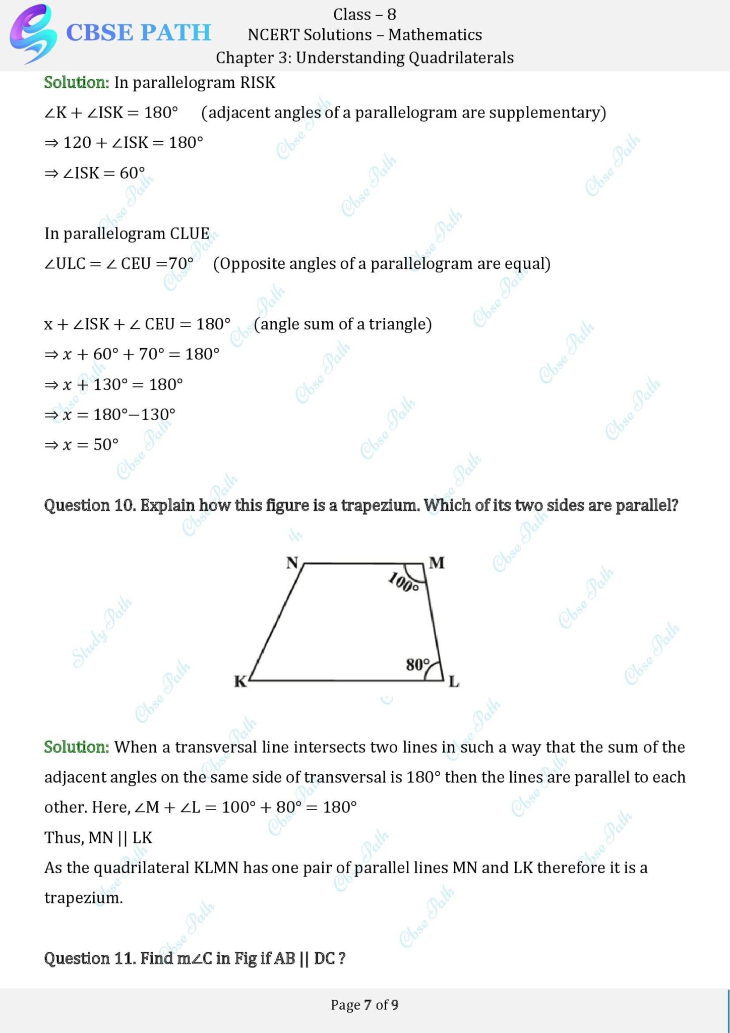 NCERT Solutions for Class 8 Maths Exercise 3.3 Understanding Quadrilaterals - CBSE Path