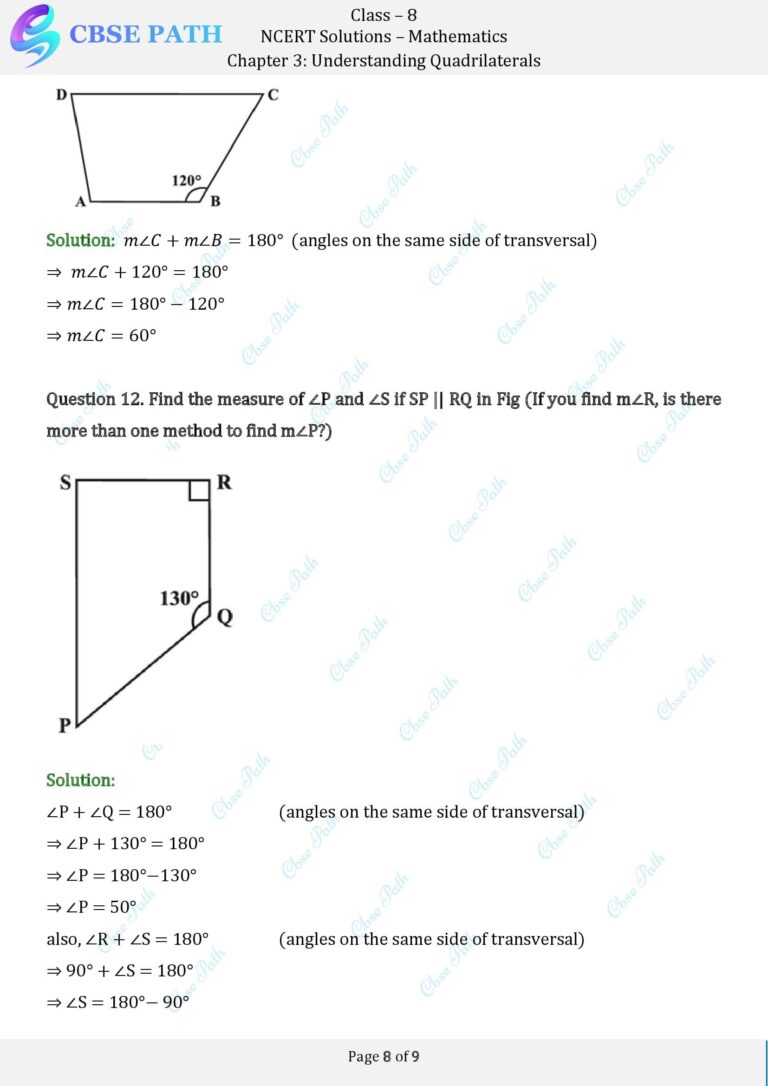 NCERT Solutions for Class 8 Maths Exercise 3.3 Understanding Quadrilaterals - CBSE Path