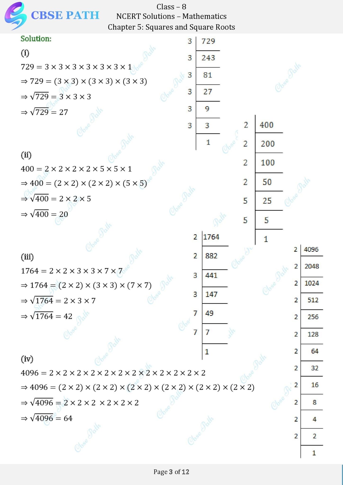 NCERT Solutions for Class 8 Maths Exercise 5.3 Squares and Square Roots - CBSE Path
