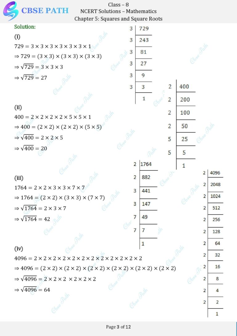NCERT Solutions for Class 8 Maths Exercise 5.3 Squares and Square Roots - CBSE Path