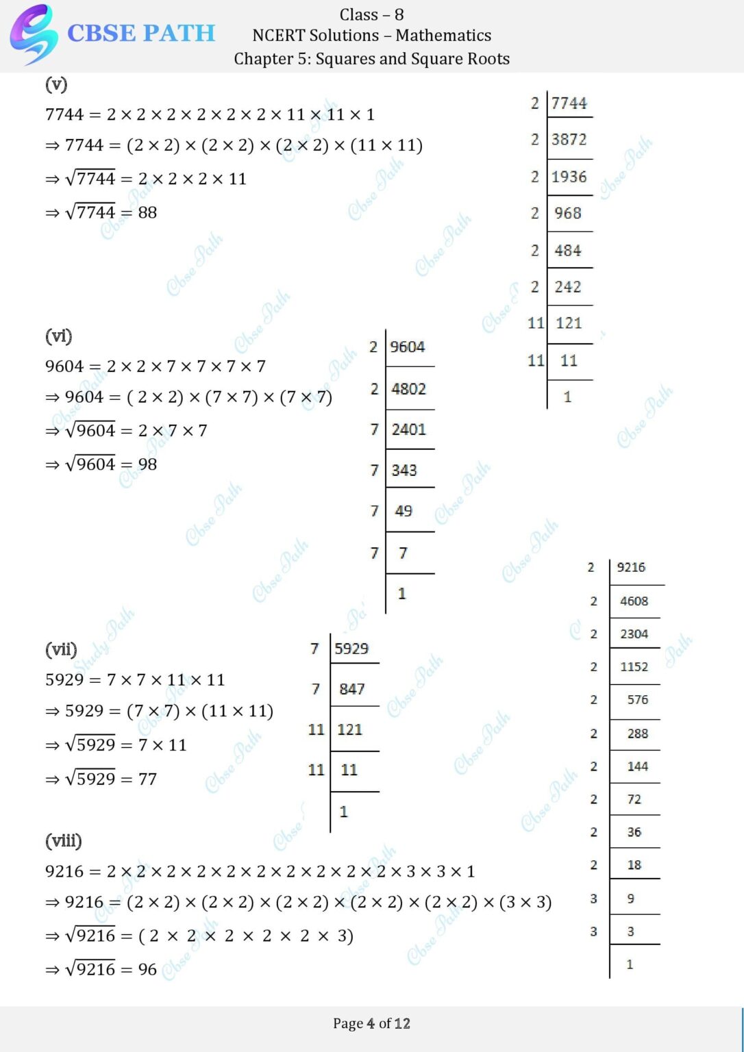 NCERT Solutions for Class 8 Maths Exercise 5.3 Squares and Square Roots - CBSE Path