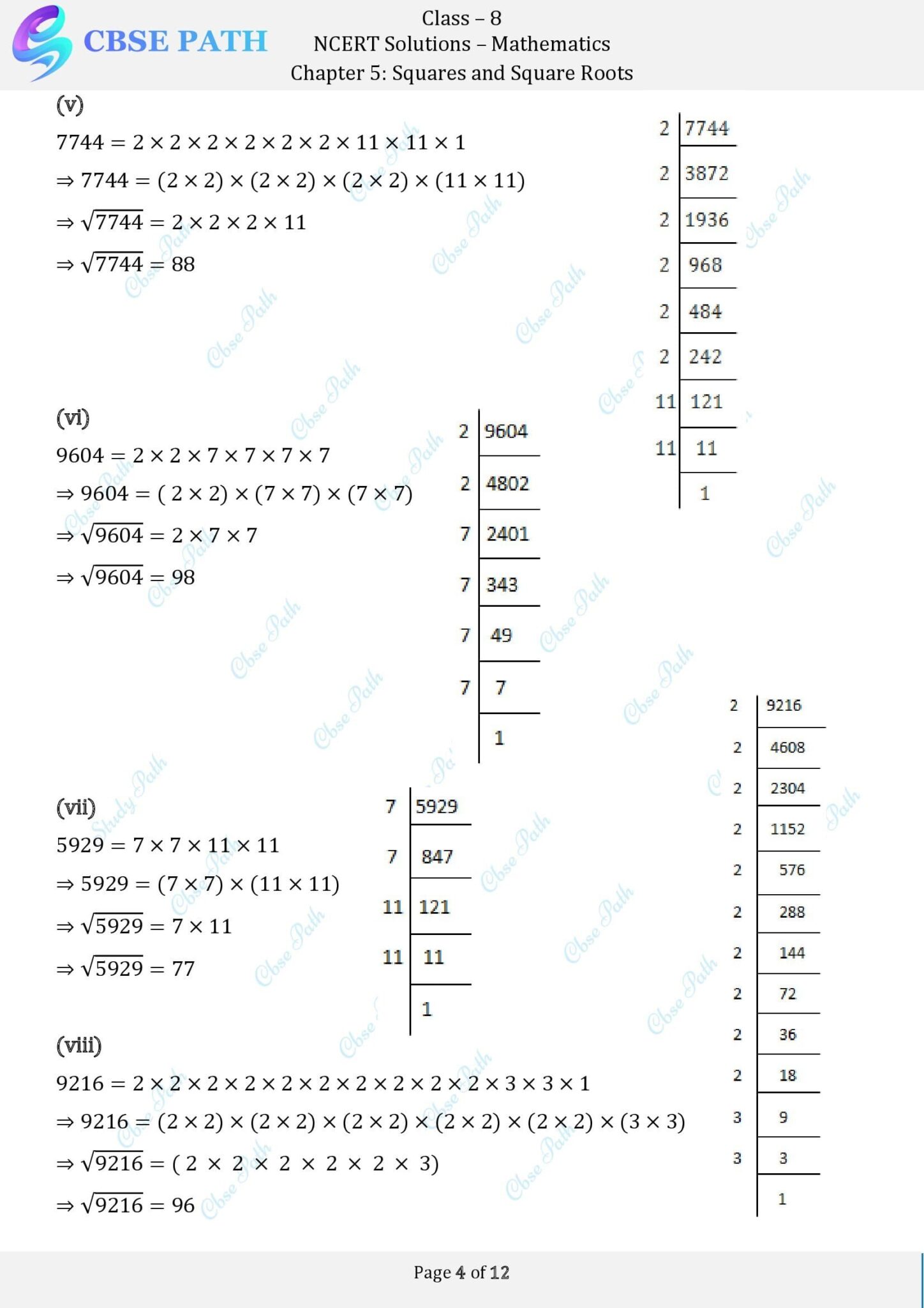 NCERT Solutions for Class 8 Maths Exercise 5.3 Squares and Square Roots - CBSE Path