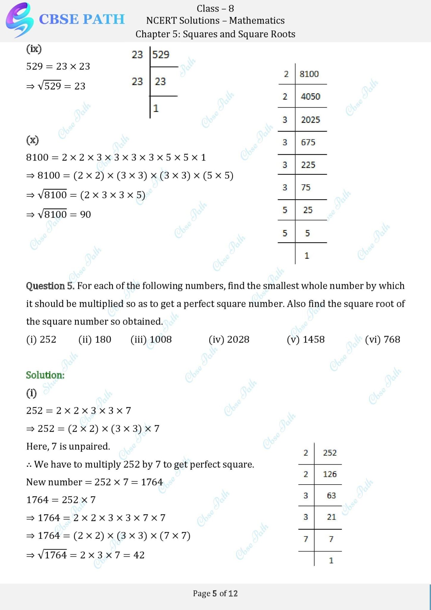 NCERT Solutions for Class 8 Maths Exercise 5.3 Squares and Square Roots ...