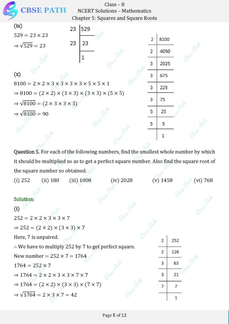 NCERT Solutions for Class 8 Maths Exercise 5.3 Squares and Square Roots ...