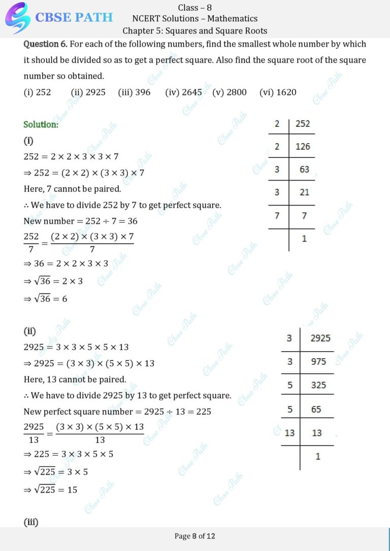 NCERT Solutions for Class 8 Maths Exercise 5.3 Squares and Square Roots - CBSE Path
