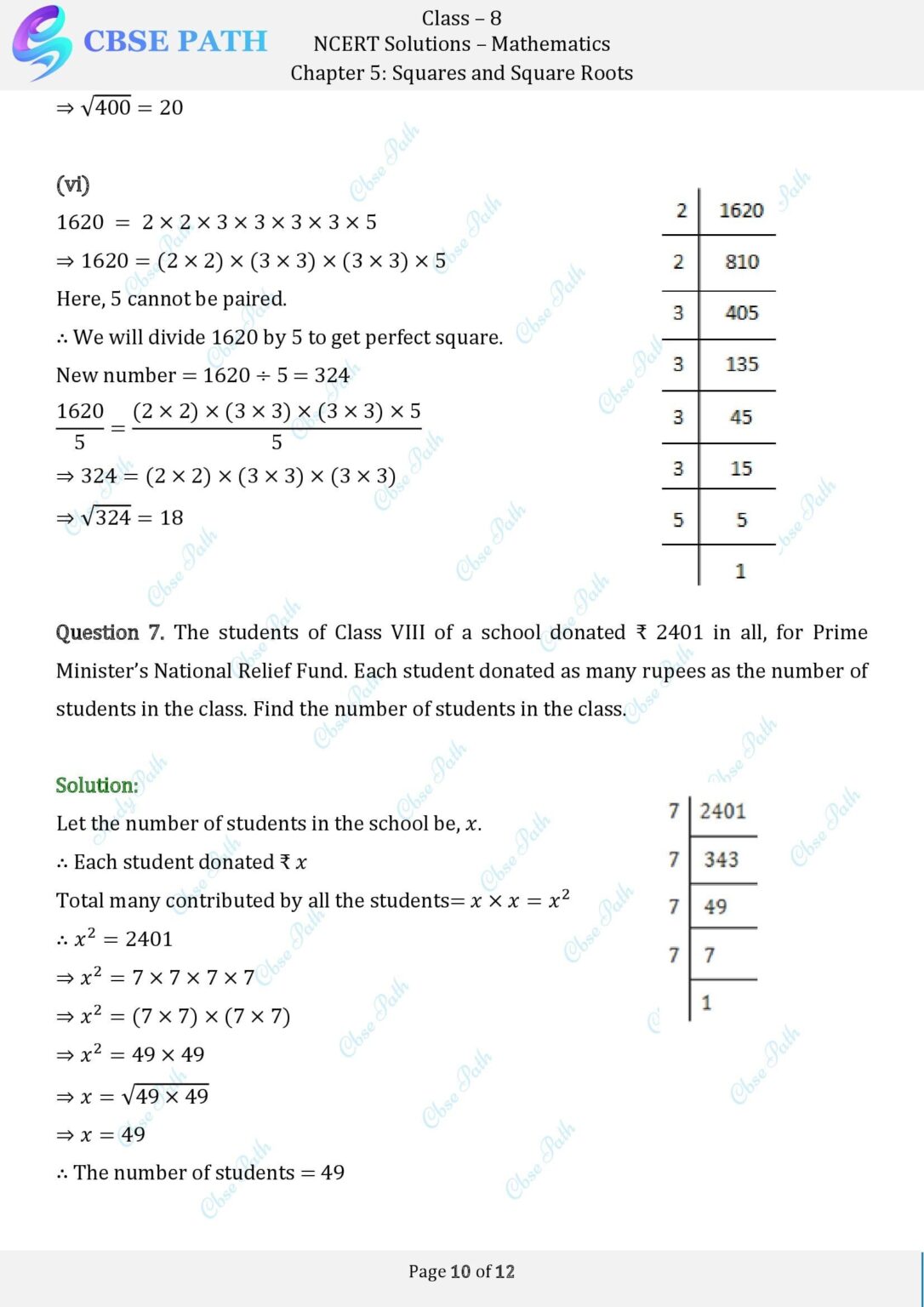 NCERT Solutions for Class 8 Maths Exercise 5.3 Squares and Square Roots ...